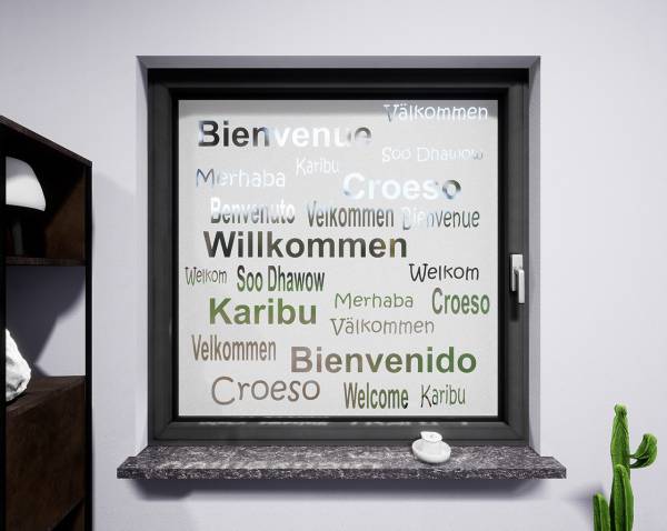 Glasdekor & Fensterdekor im Design Schriftzug Willkommen